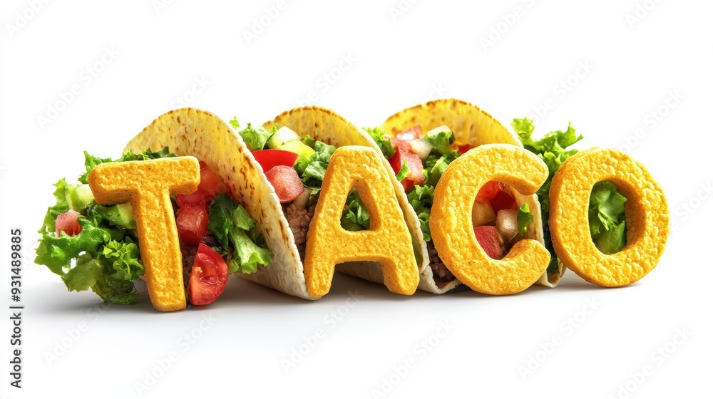 Taco Spelled Out With Taco Shells, Isolated On White Background, Ideal ...
