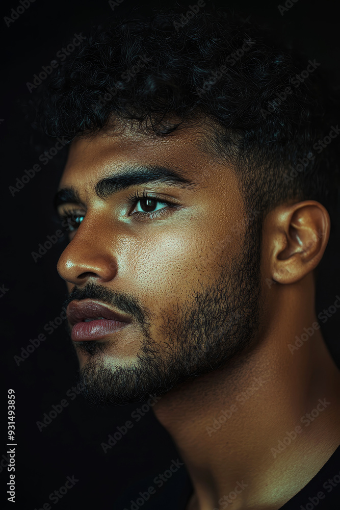 Portrait of a young Middle Eastern man with dark skin, looking ...