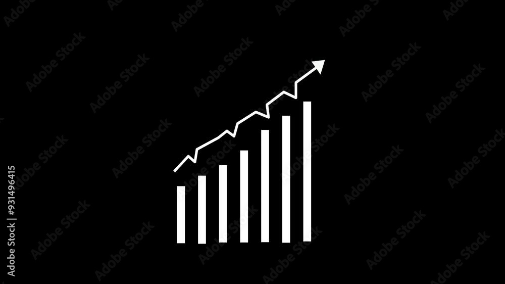 business growth line and graph chart icon animation on black background ...