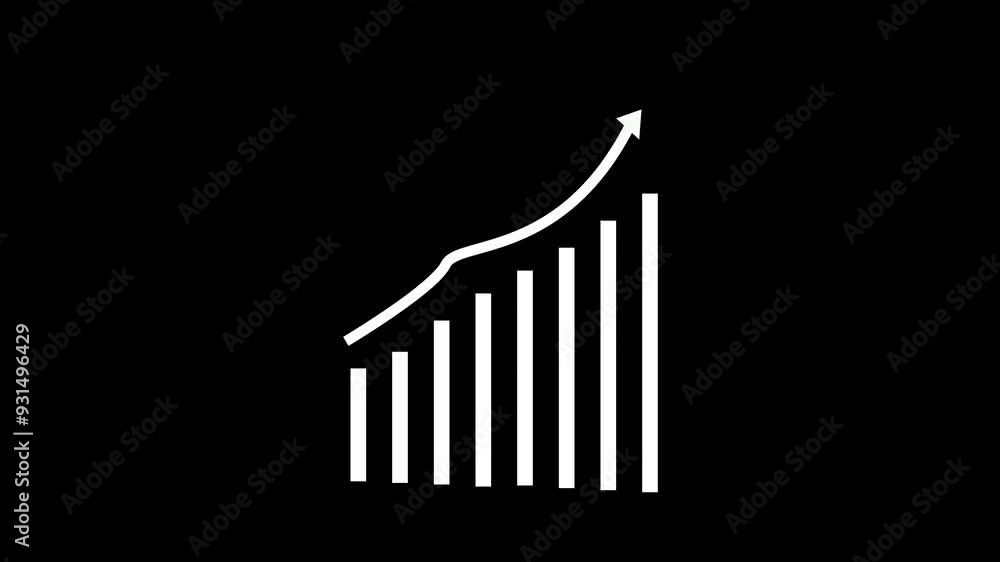 business growth line and graph chart icon animation on black background ...
