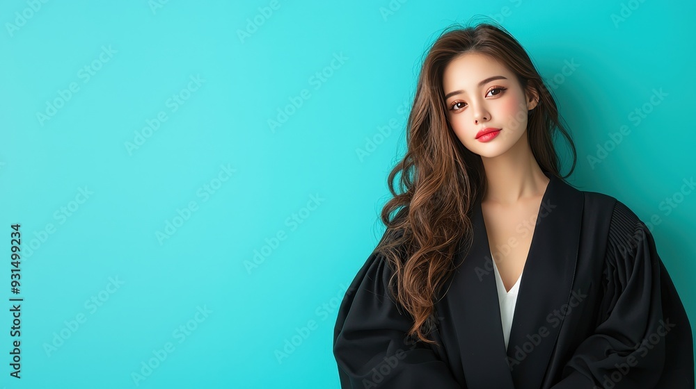 Full body oian woman model in a judge robe at right for a isolated ...