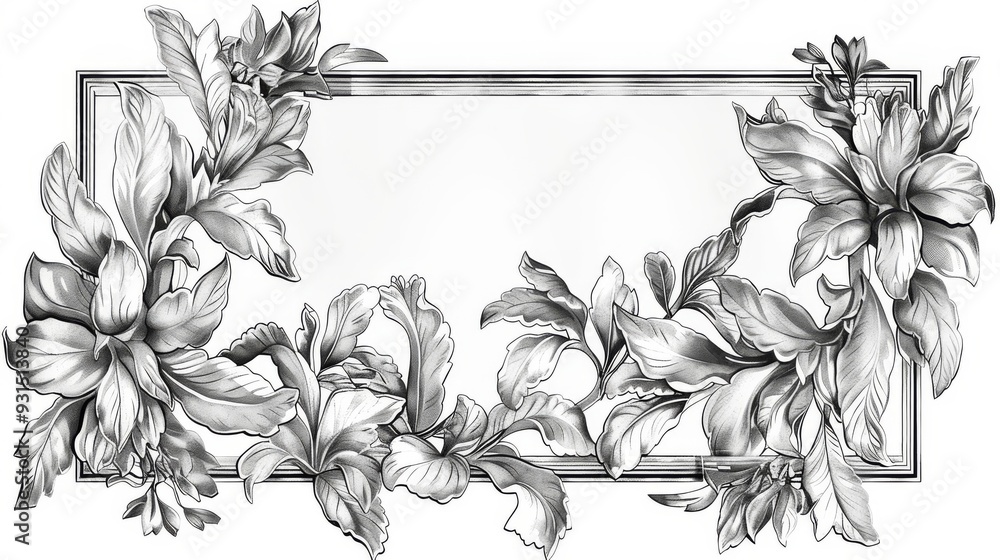 This black and white tooled leather picture frame has thick lines, low ...