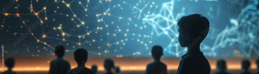 Children's book spread depicting robot teacher surrounded by robotic ...