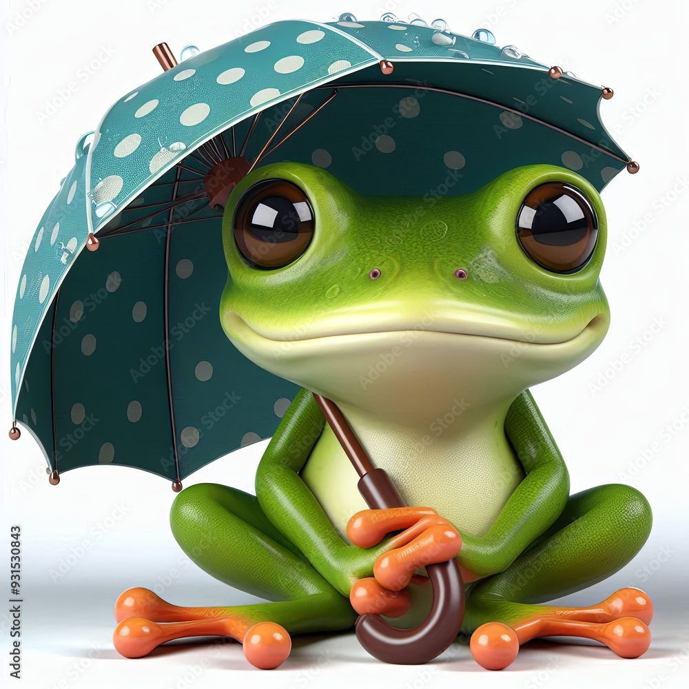 Cute Friendly frog with an umbrella 3d, Generative AI Stock ...
