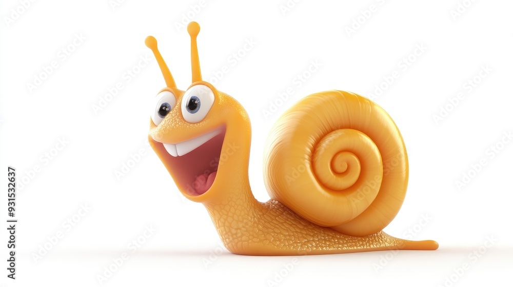 Friendly cartoon snail with a joyful face and spiral shell, on a clean ...