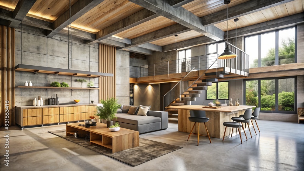 Urban grit infuses a space where concrete and wood blend, yielding a ...