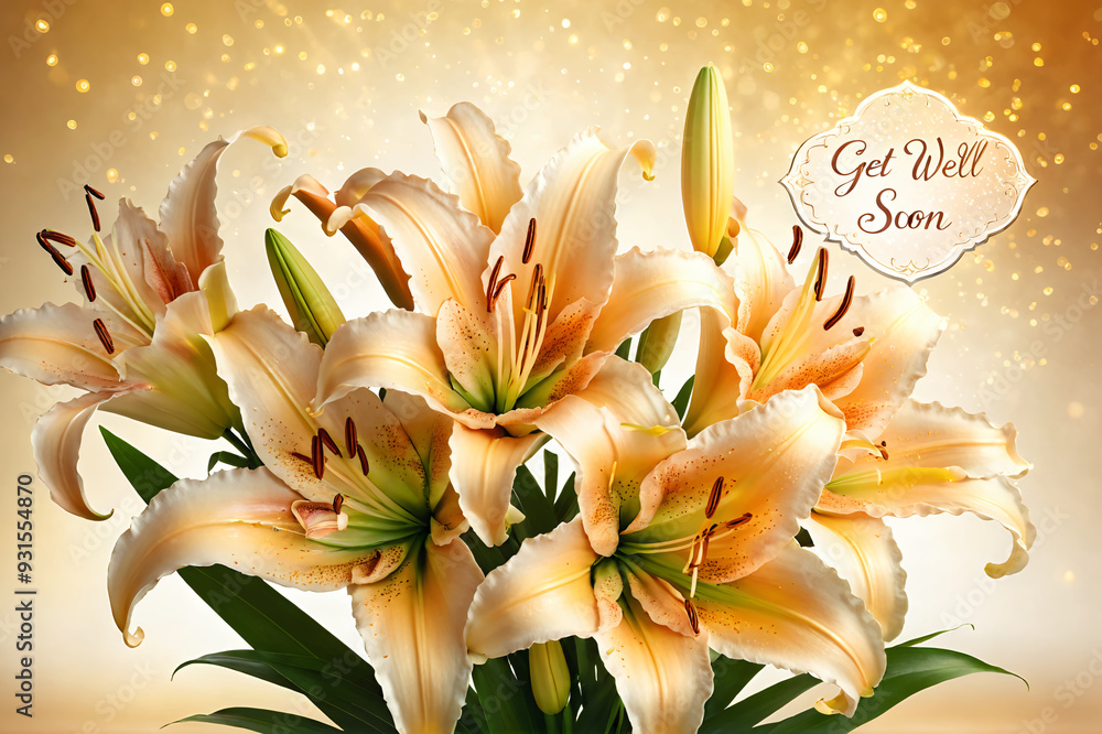 Get well soon card with a heartwarming bouquet of lily, expressing ...