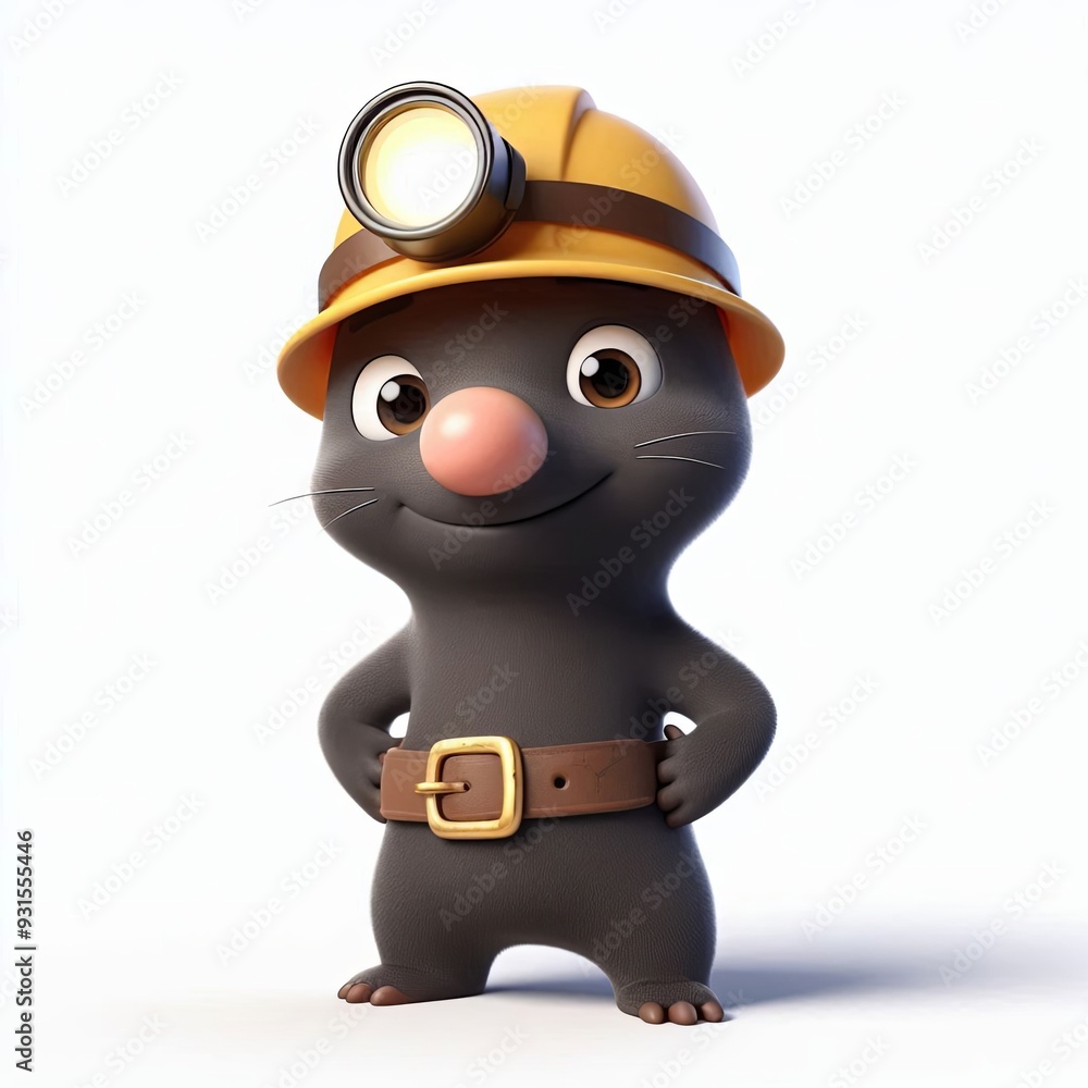 cute Mischievous mole with a miner's hat, character , mascot, 3d ...