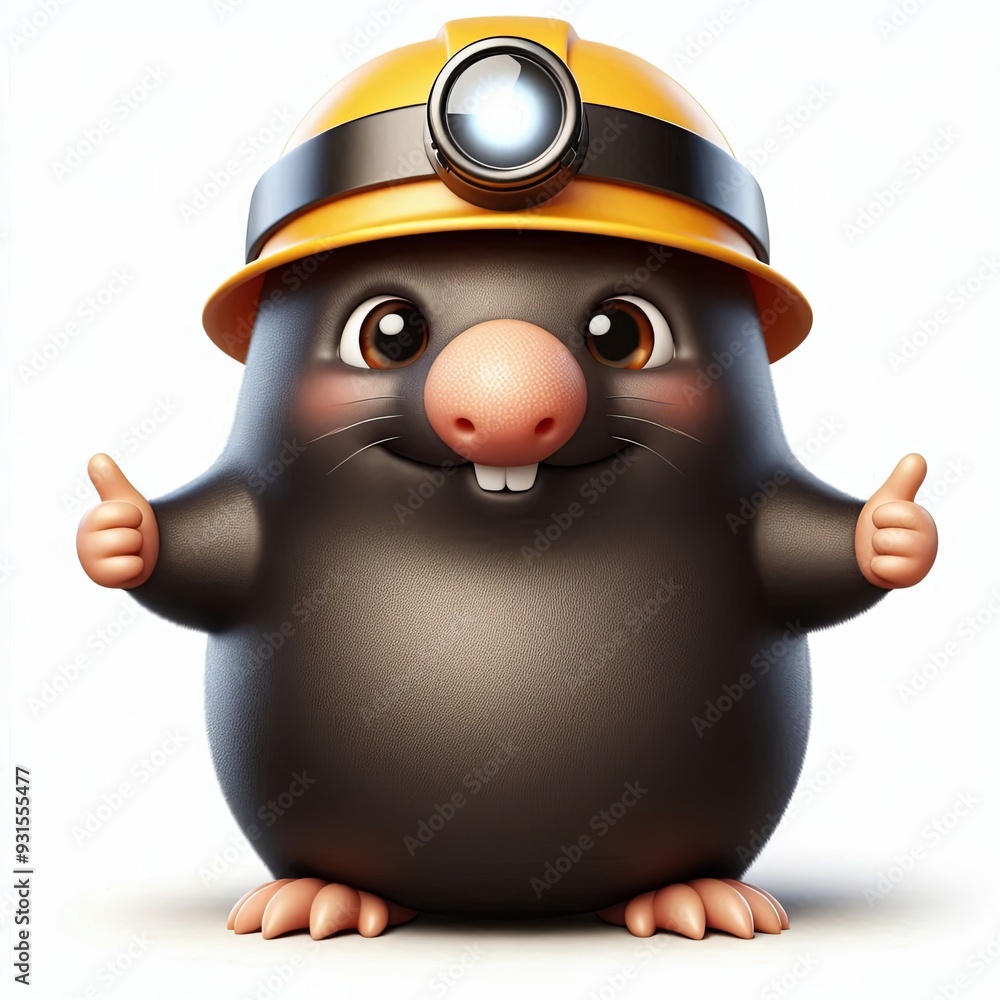 cute Mischievous mole with a miner's hat, character , mascot, 3d ...
