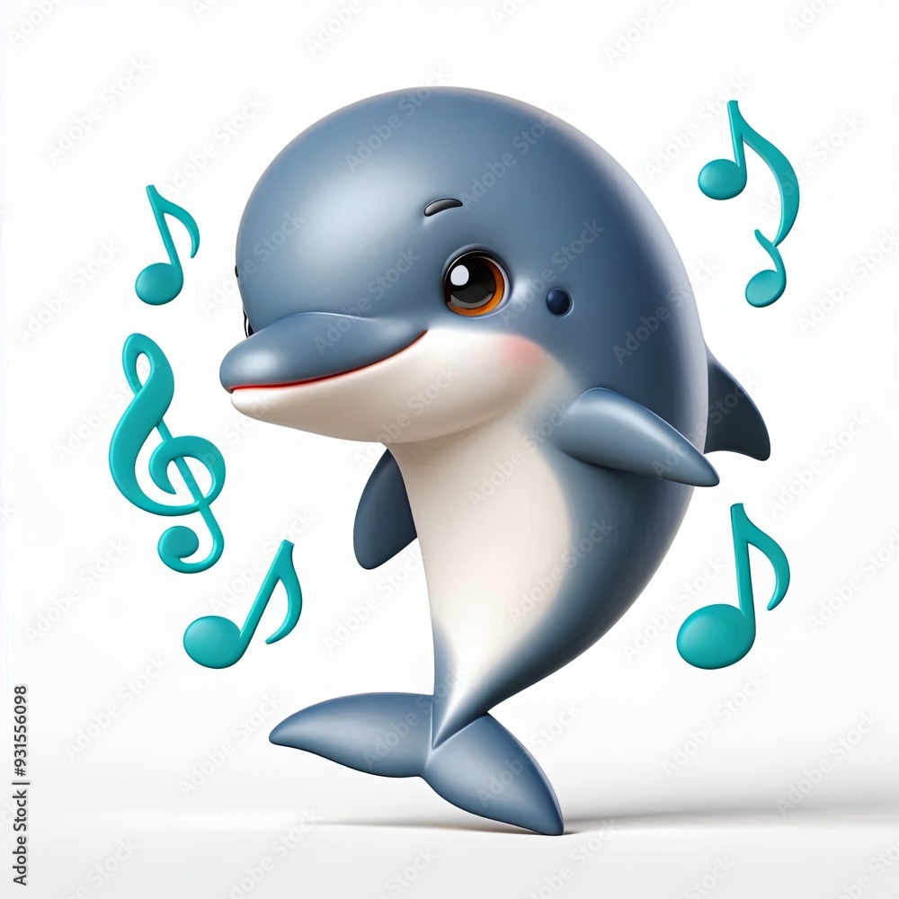 cute Dancing dolphin with a music note, character , mascot, 3d ...