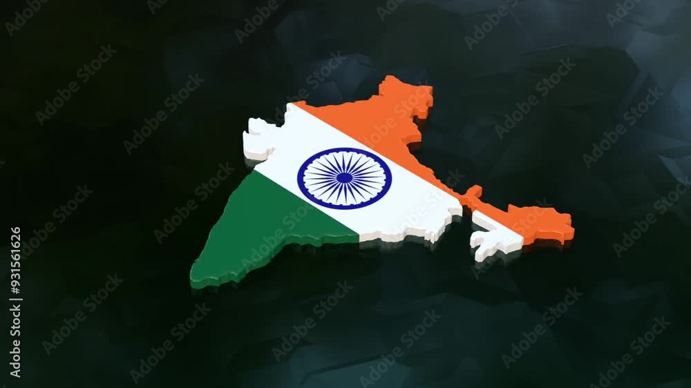 3D map of India moving on a green glossy textured floor. The country's ...