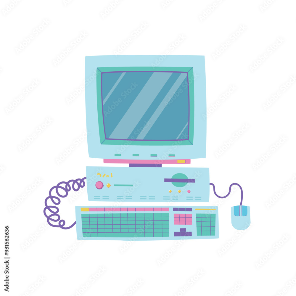 Vintage computer with processor, keyboard and computer mouse from the ...