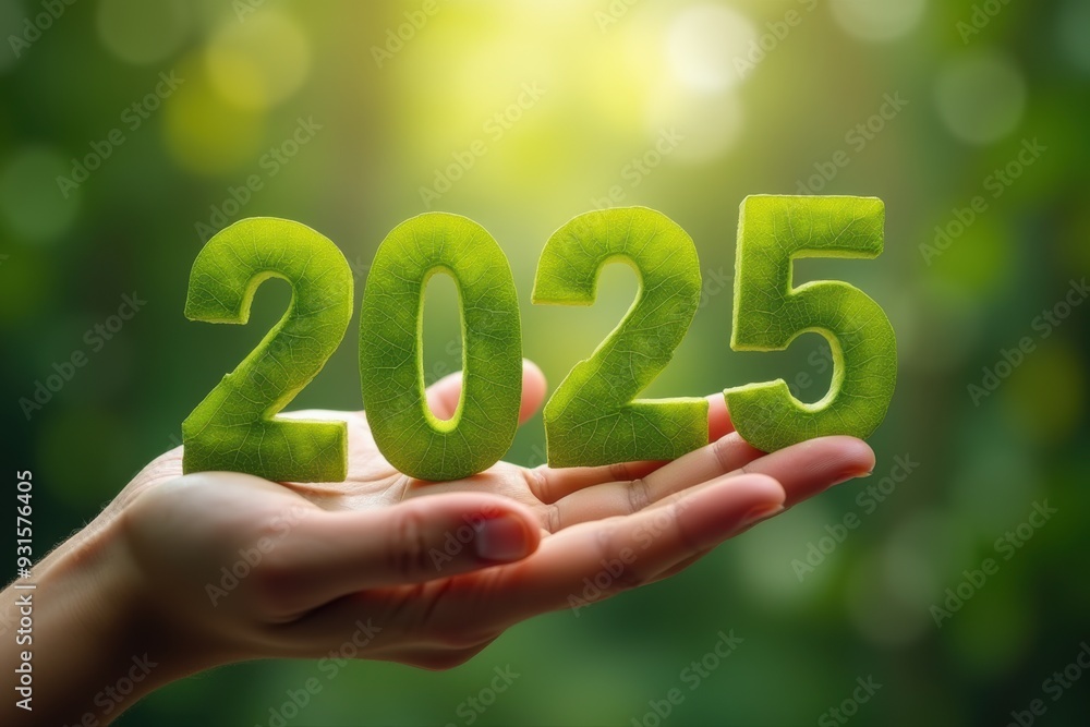 The 2025 leaf letters are placed on the hand. Generative AI Stock ...