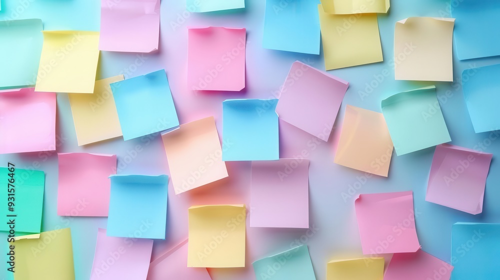 Sticky notes brainstorming, flat design, top view, futuristic theme ...