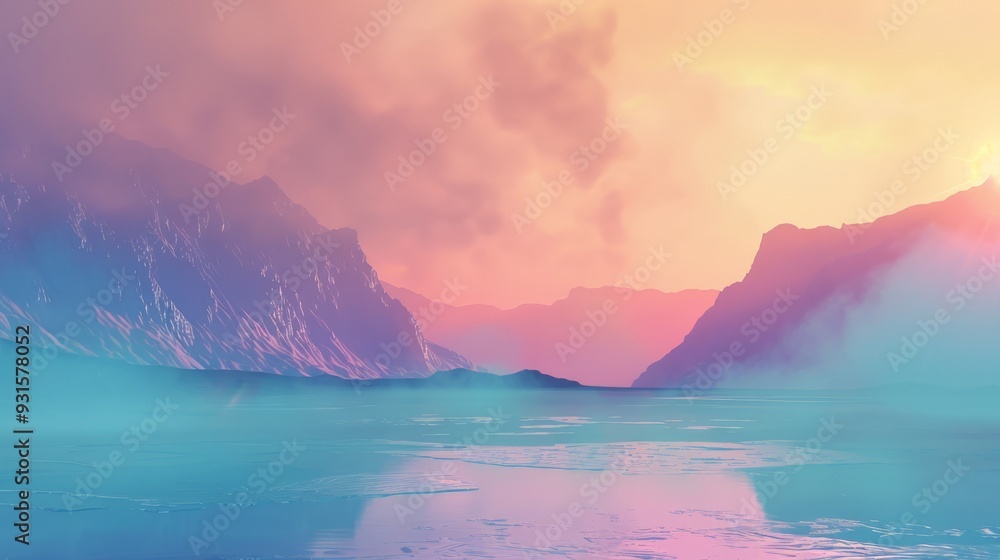 Visual of a mist rising from a hot spring flat design side view thermal ...