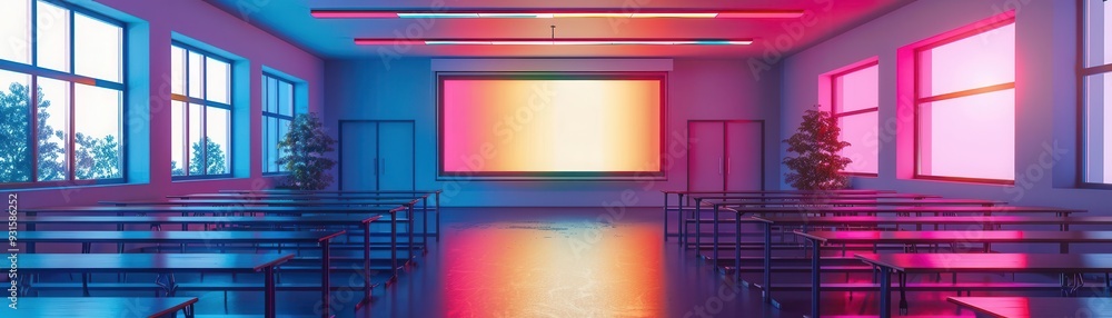 AI training algorithms in a virtual classroom, front view, illustrating ...