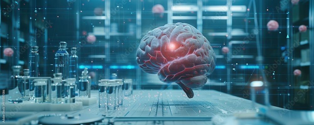 Deep learning neural networks in a hightech lab, front view, depicting ...