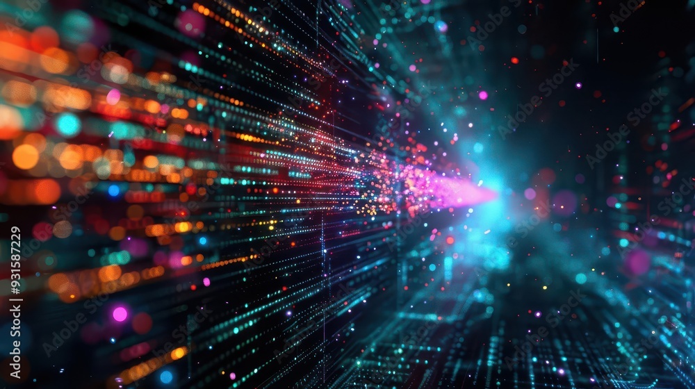 Large datasets visualized in a digital interface, side view ...