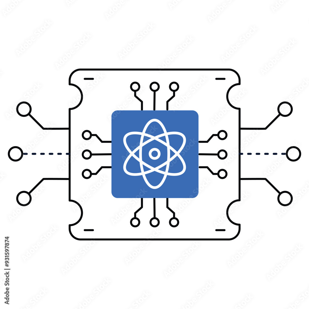 An icon featuring quantum computing with an atom symbol and circuit ...