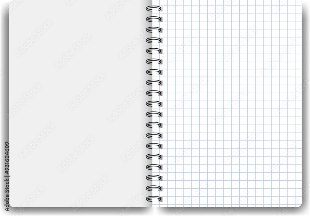 Realistic squared notebook isolated on transparent background. Spiral ...