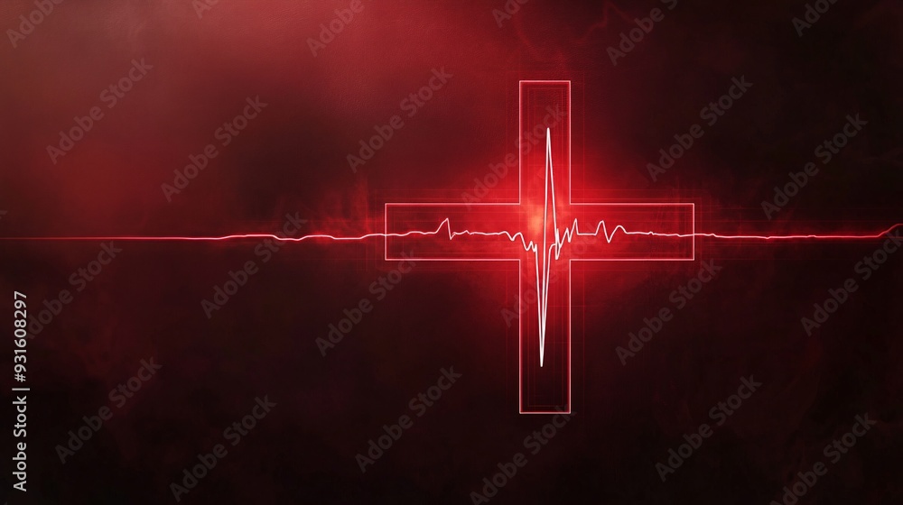 Illustrator style, medical cross symbol with a heartbeat line ...