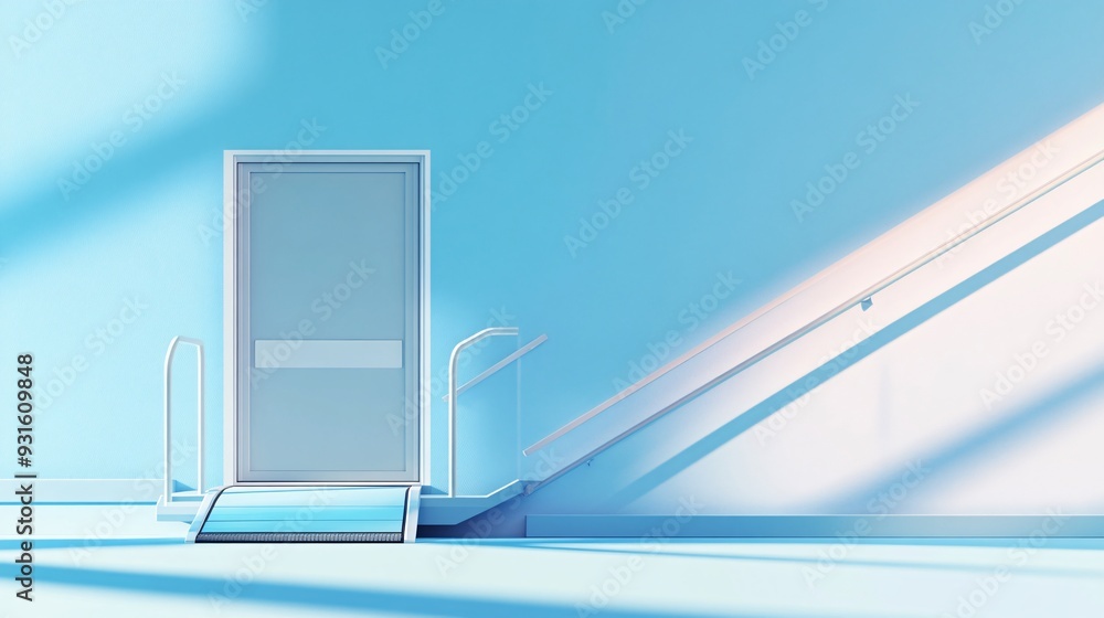 Illustrator style, wheelchair ramp leading up to a hospital entrance ...