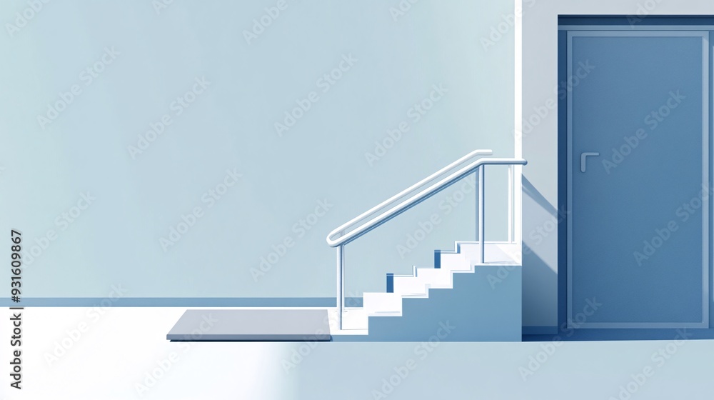 Illustrator style, wheelchair ramp leading up to a hospital entrance ...