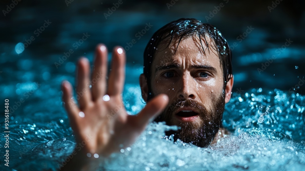 Closeup of Jesus Christ's hand reaching out to save Peter from drowning ...