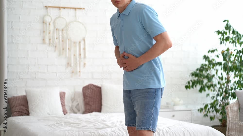 Inflammation of appendicitis, stomach ulcer, bloating, man with ...