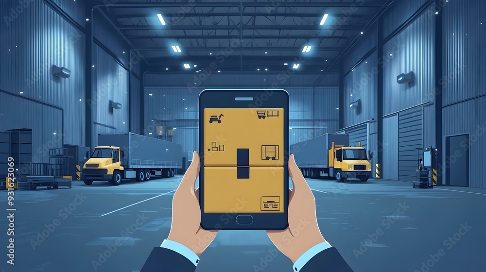 a person holding a delivery card. delivery truck, air plane, cargo ship ...