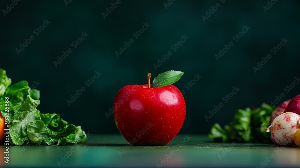 Desolate image of a lone, withered apple on a barren table surrounded ...