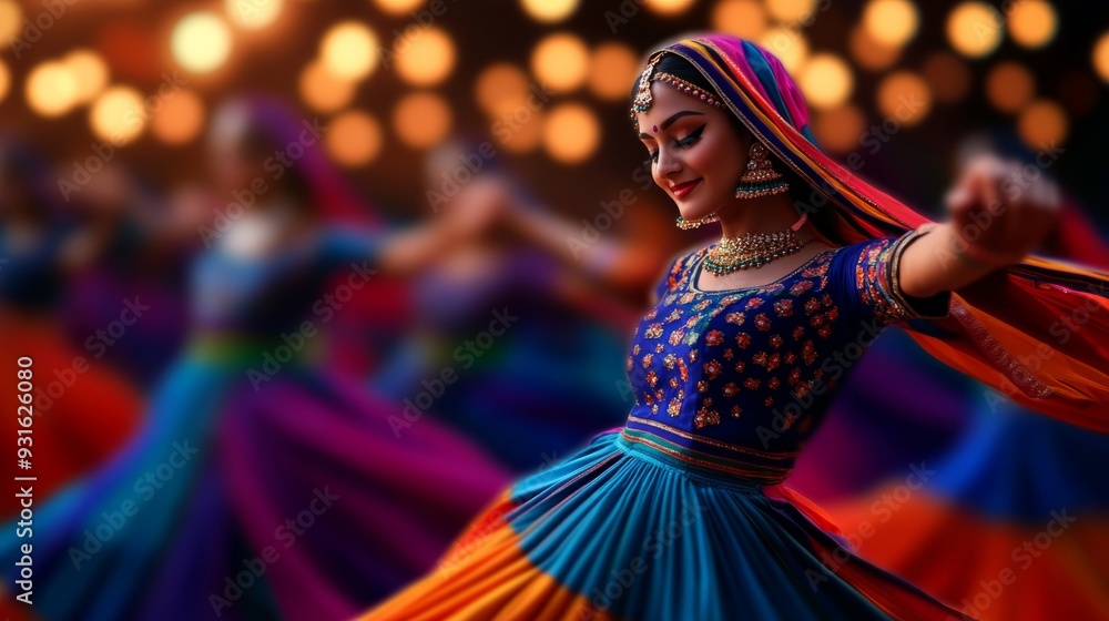 Energetic Garba dancers in colorful traditional attire spinning in ...