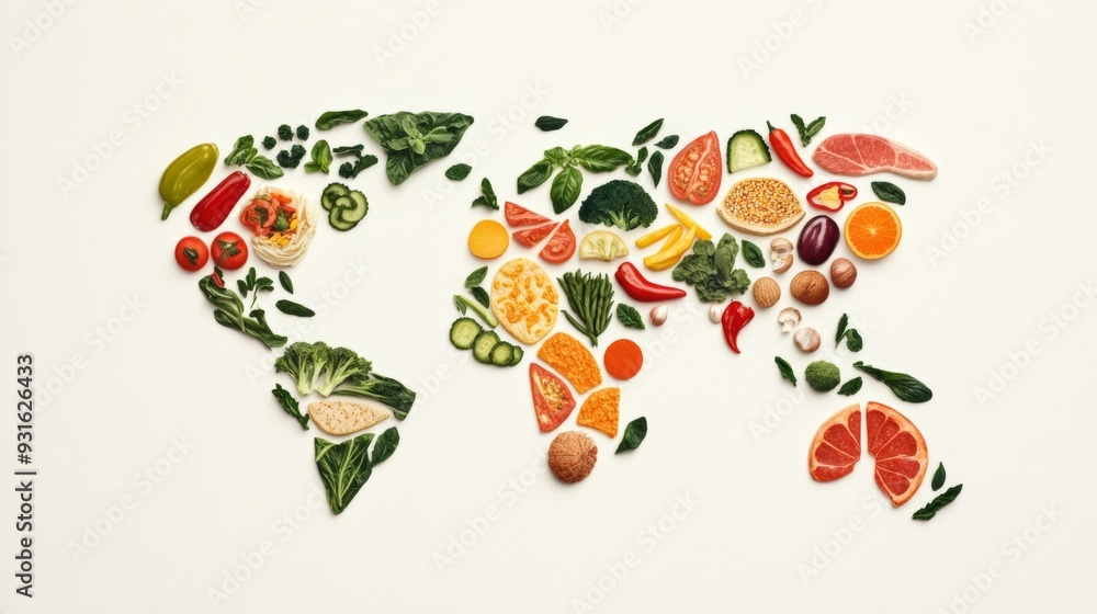 Global food map with countries formed by iconic dishes from each region ...