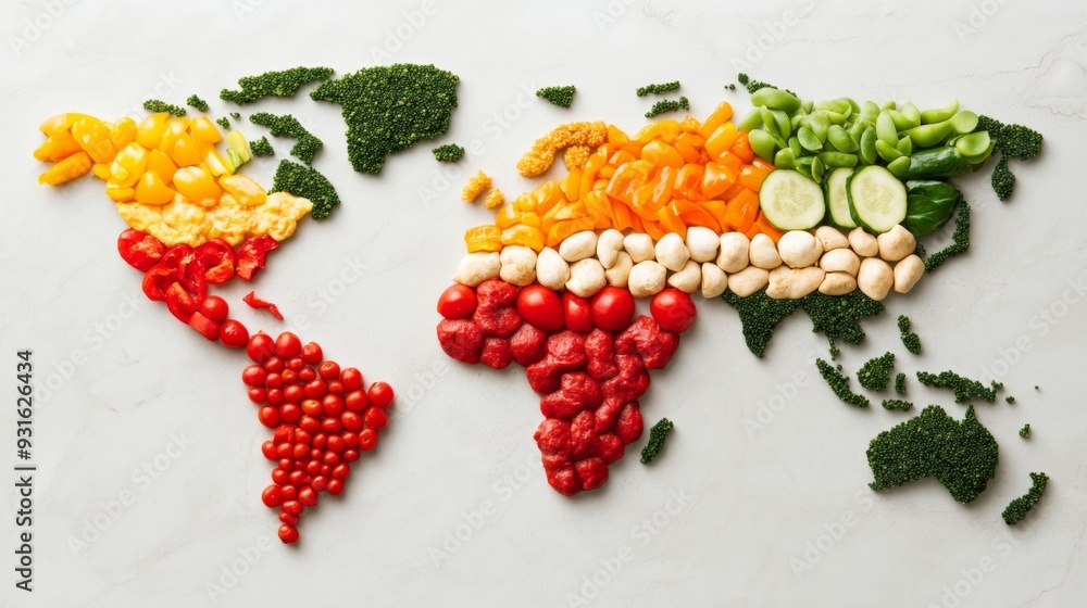 Global food map with countries formed by iconic dishes from each region ...