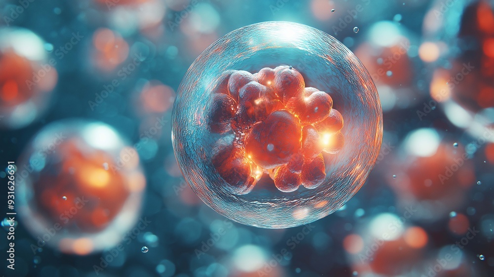 Microscope zooming in on 3D fetal cells developing in an embryonic ...