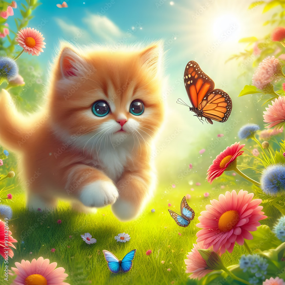Gatito ilustración infantil Stock Illustration | Adobe Stock