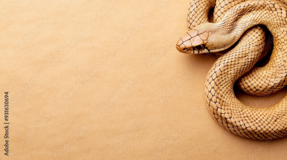 Vintage postcard design featuring a coiled snake with intricate scales ...