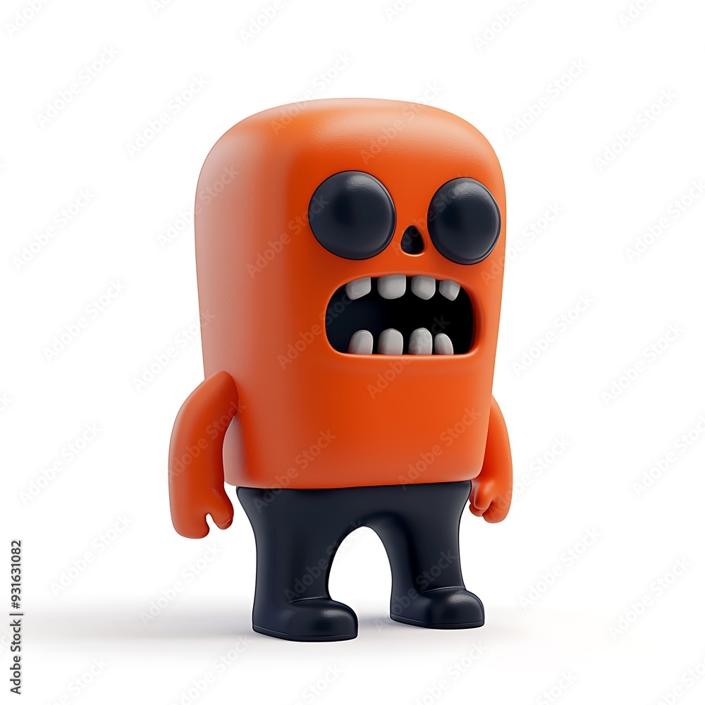 3D illustration of an hilarious cartoon character with a square orange ...