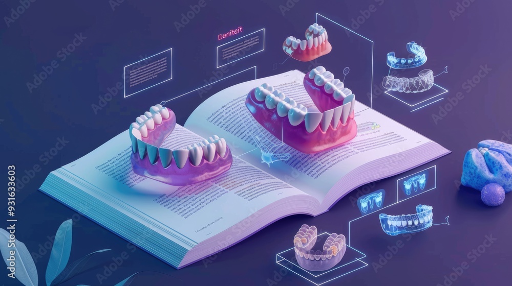 dental teeth model, Vector illustration, dentures floating above ...