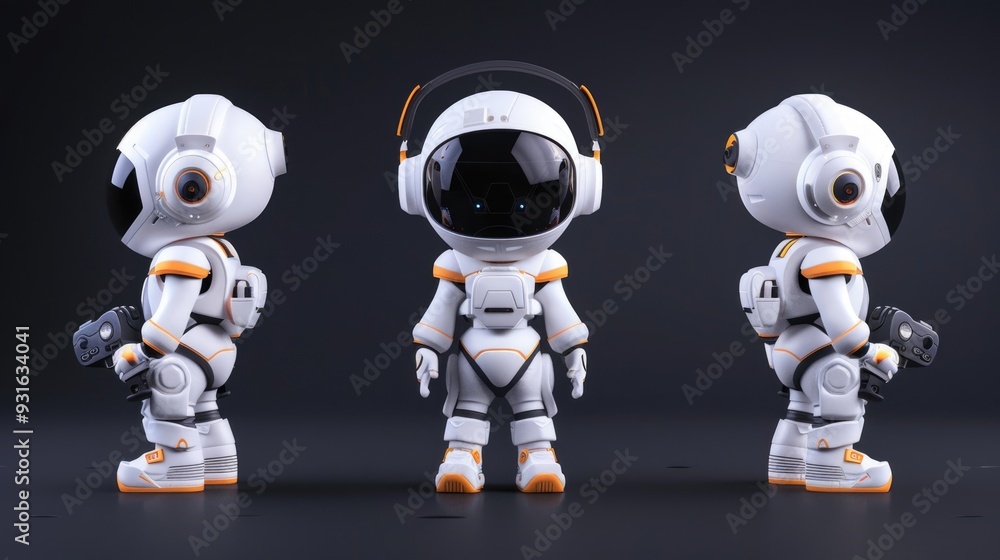 Robot, three views, front view, side view, back view, A cute robot ...