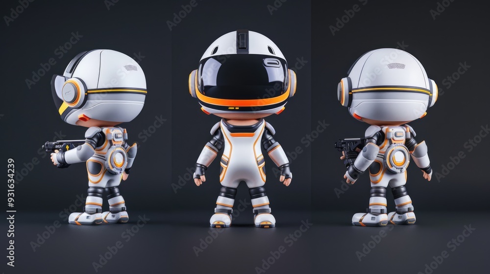 Robot, three views, front view, side view, back view, A cute robot ...