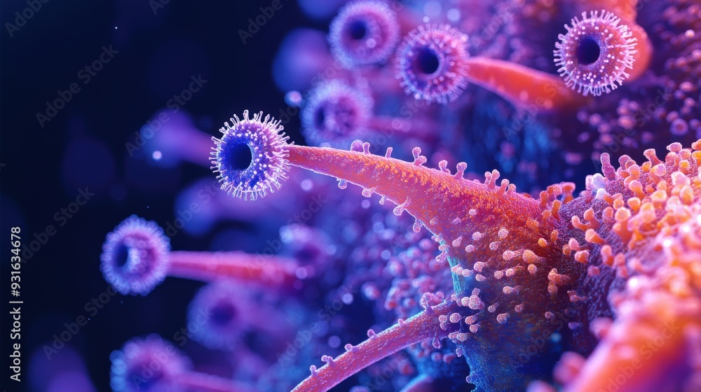 This close-up view reveals the intricate structures of bacterial ...