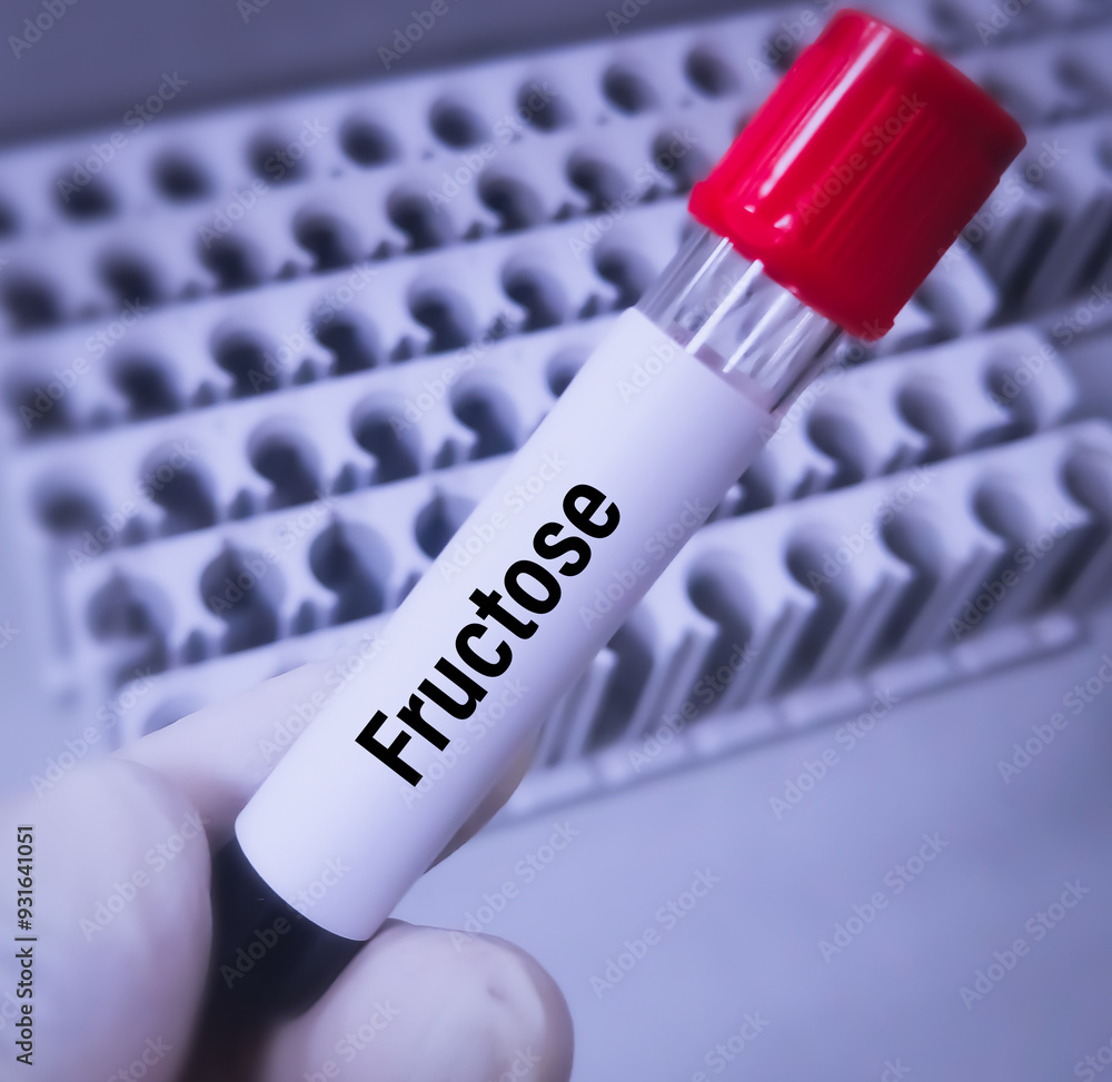 Scientist hold blood sample container with blood for Serum Fructose ...