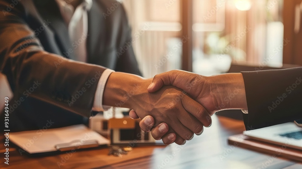 legant close-up handshake between a professional real estate agent and ...