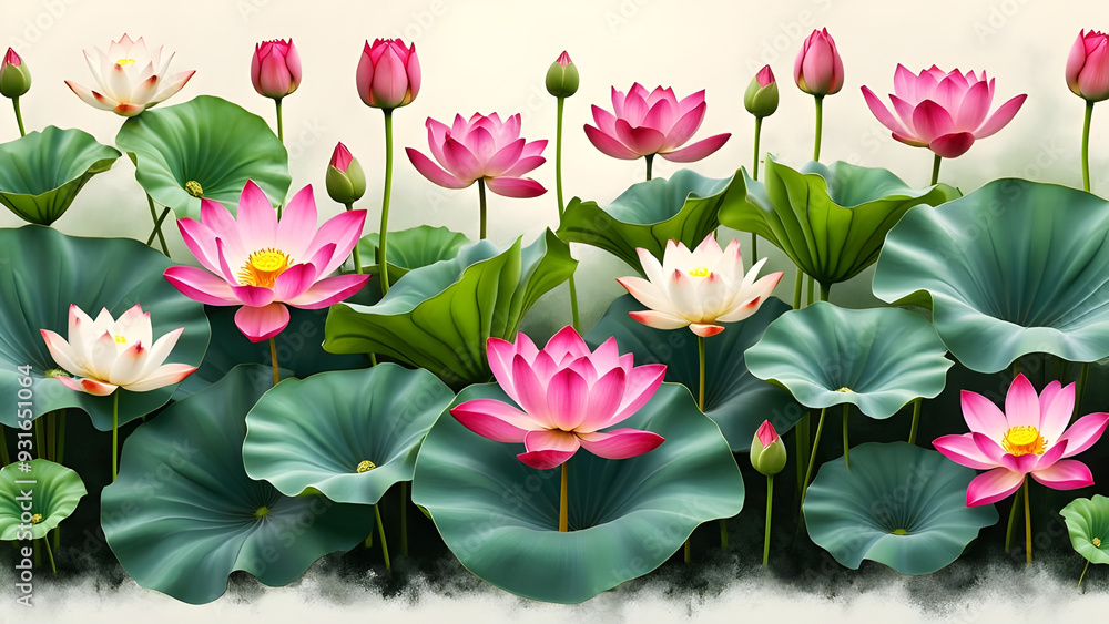 Beautiful Lotus Flowers in Various Colors and Growth Stages - Including ...