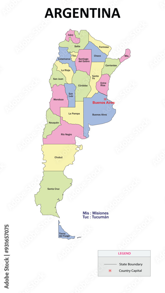 Argentina Map. State map of Argentina. State map of Argentina in colour ...