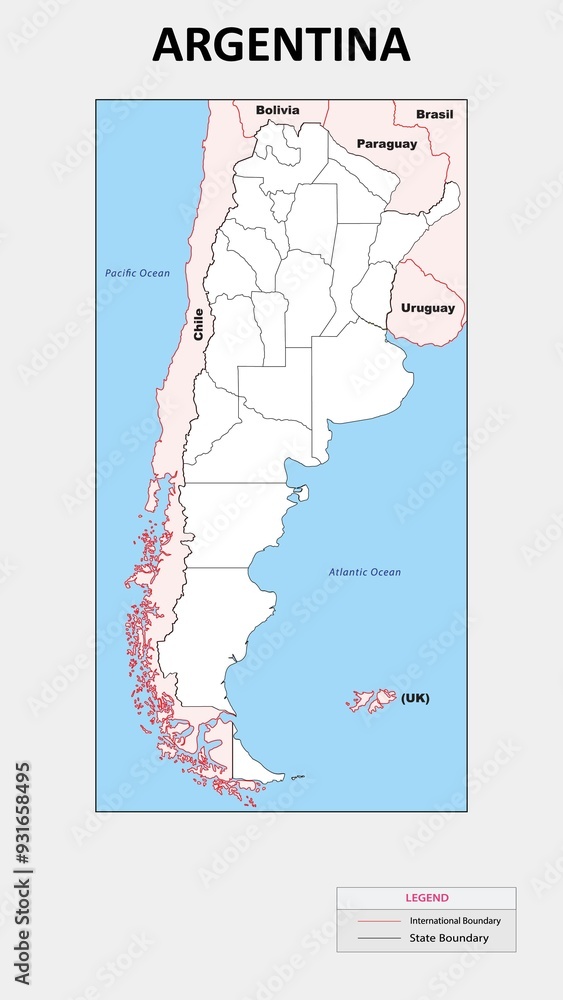 ภาพประกอบสต็อก Argentina Map. Political map of Argentina with state ...