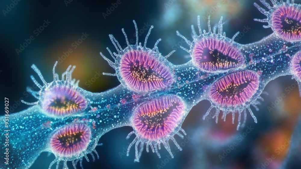 This view showcases the unique structure and arrangement of cilia on a ...