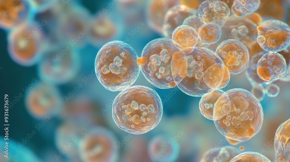 Budding yeast cells are observed under a microscope, showcasing their ...