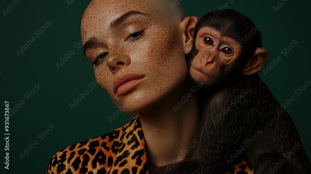 Bold Beauty: A Freckled Young Woman in Leopard Print with a Playful ...